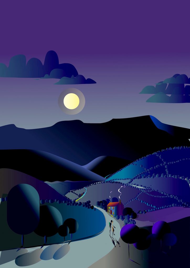 Pen y Fan Moon - Welsh Artist Christopher Langley