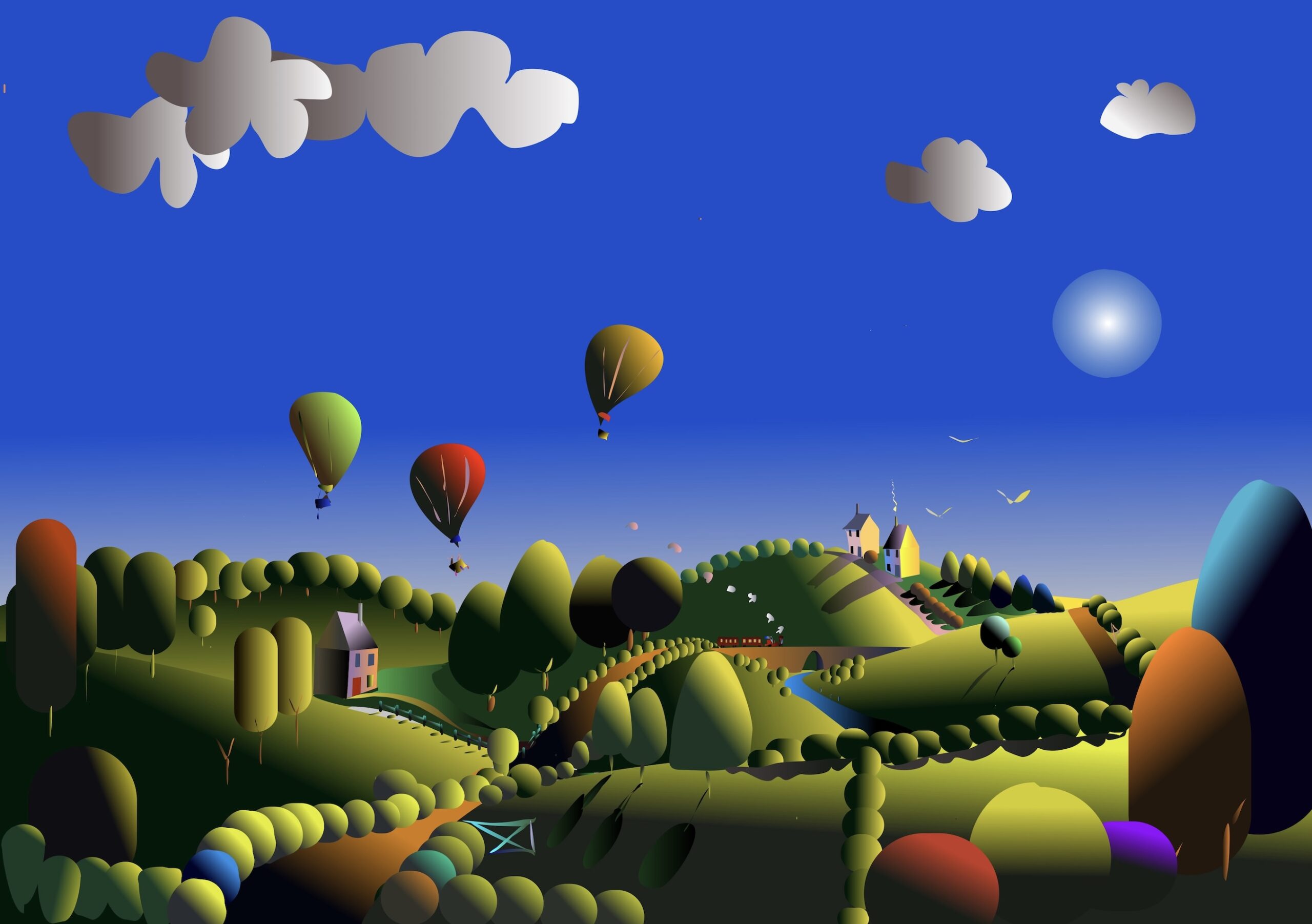 Three Balloons on Blue - Welsh Artist Christopher Langley